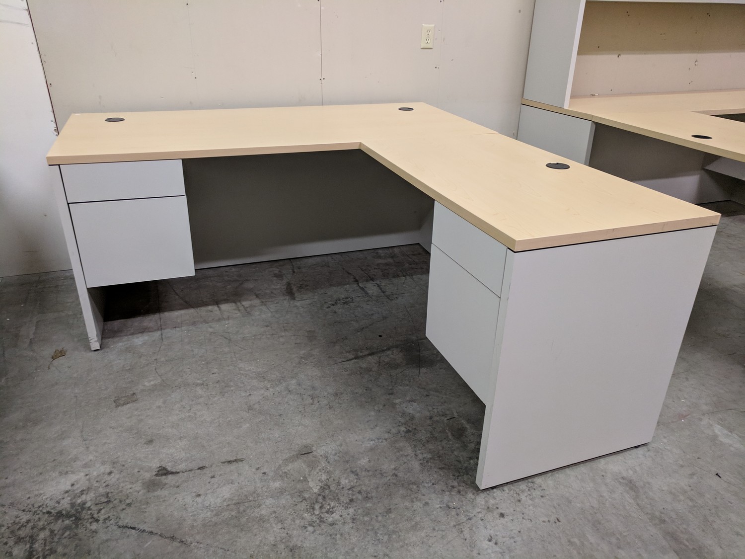 Hon Maple Laminate L-Shape Desk with Drawers - Right Return