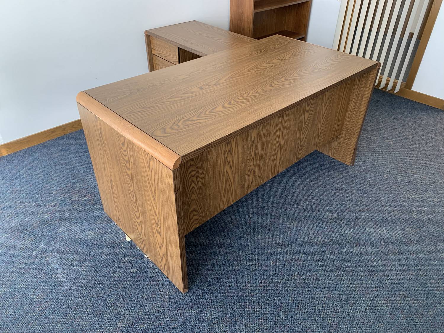 Global L Shaped Walnut Colored Desk | Madison Liquidators