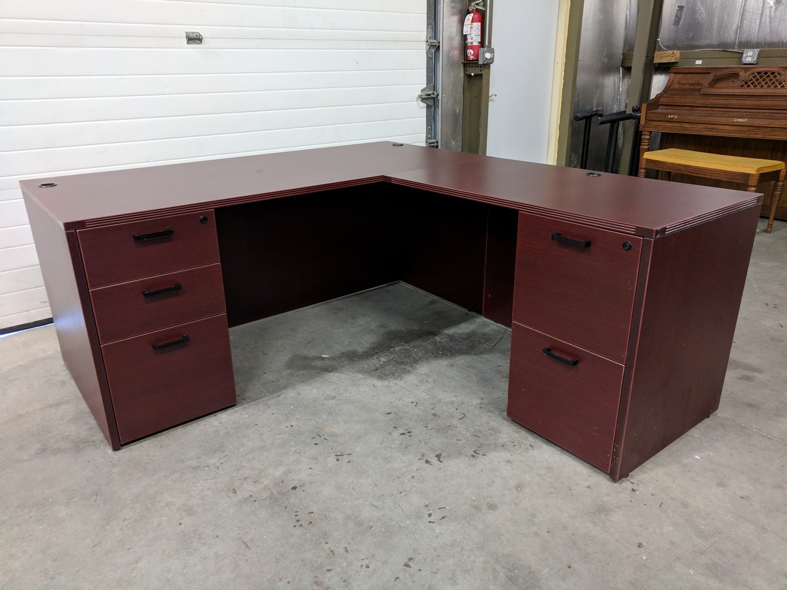 Cherry Laminate L Shape Desk with Drawers | Madison Liquidators
