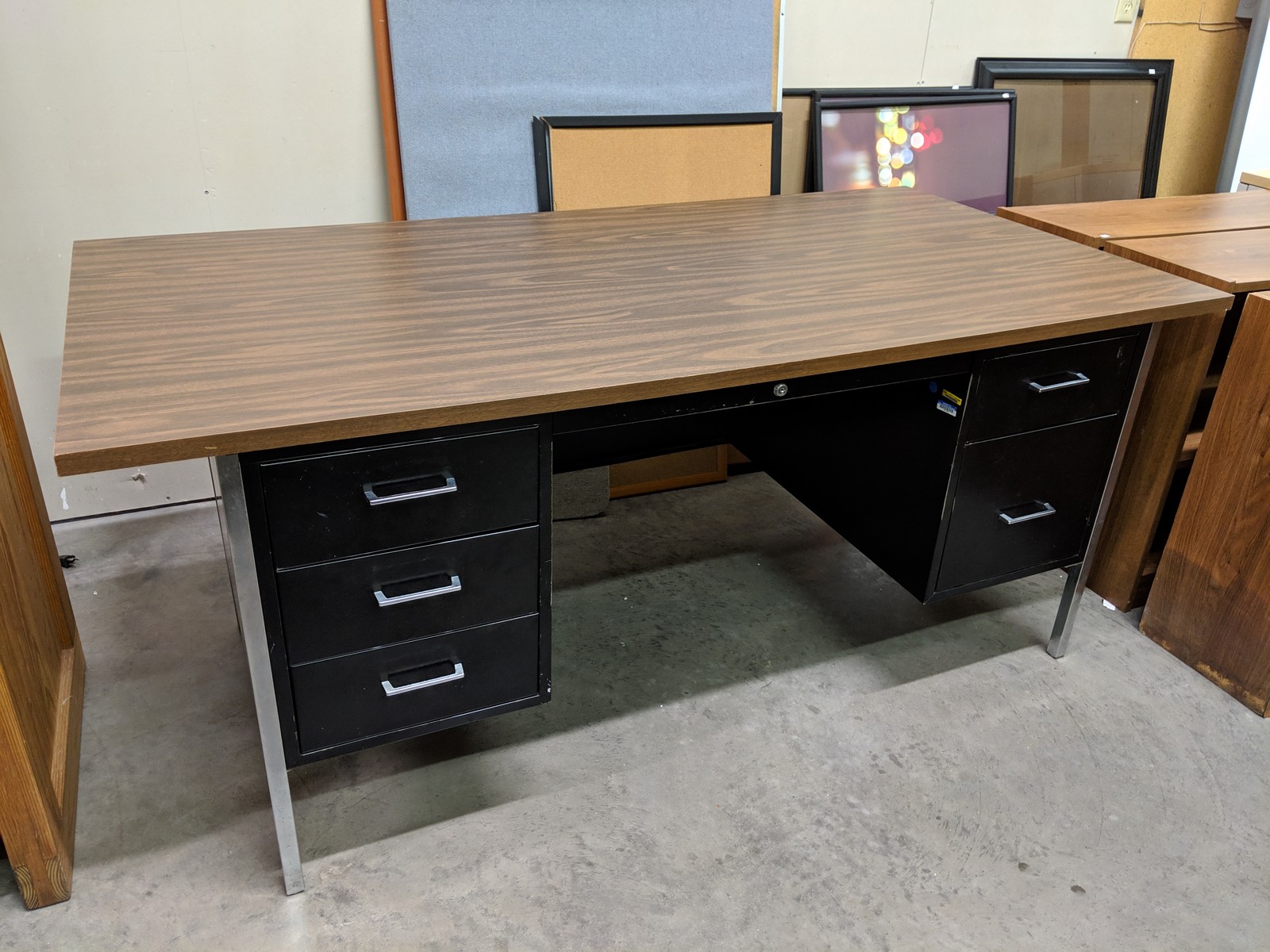 Black Metal Desk with Walnut Laminate Top | Madison Liquidators