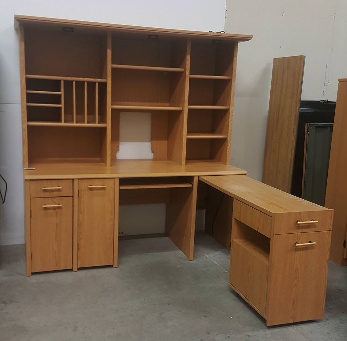 Large L Shaped Desk with Retractable Return and Hutch